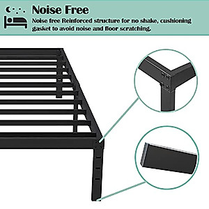 COMASACH California King Bed Frame with Headboard 14 Inch High 3500lbs Heavy Duty Steel Slats Support Cal King Bed Platform No Box Spring Needed, Noise-Free, Easy Assembly-Black
