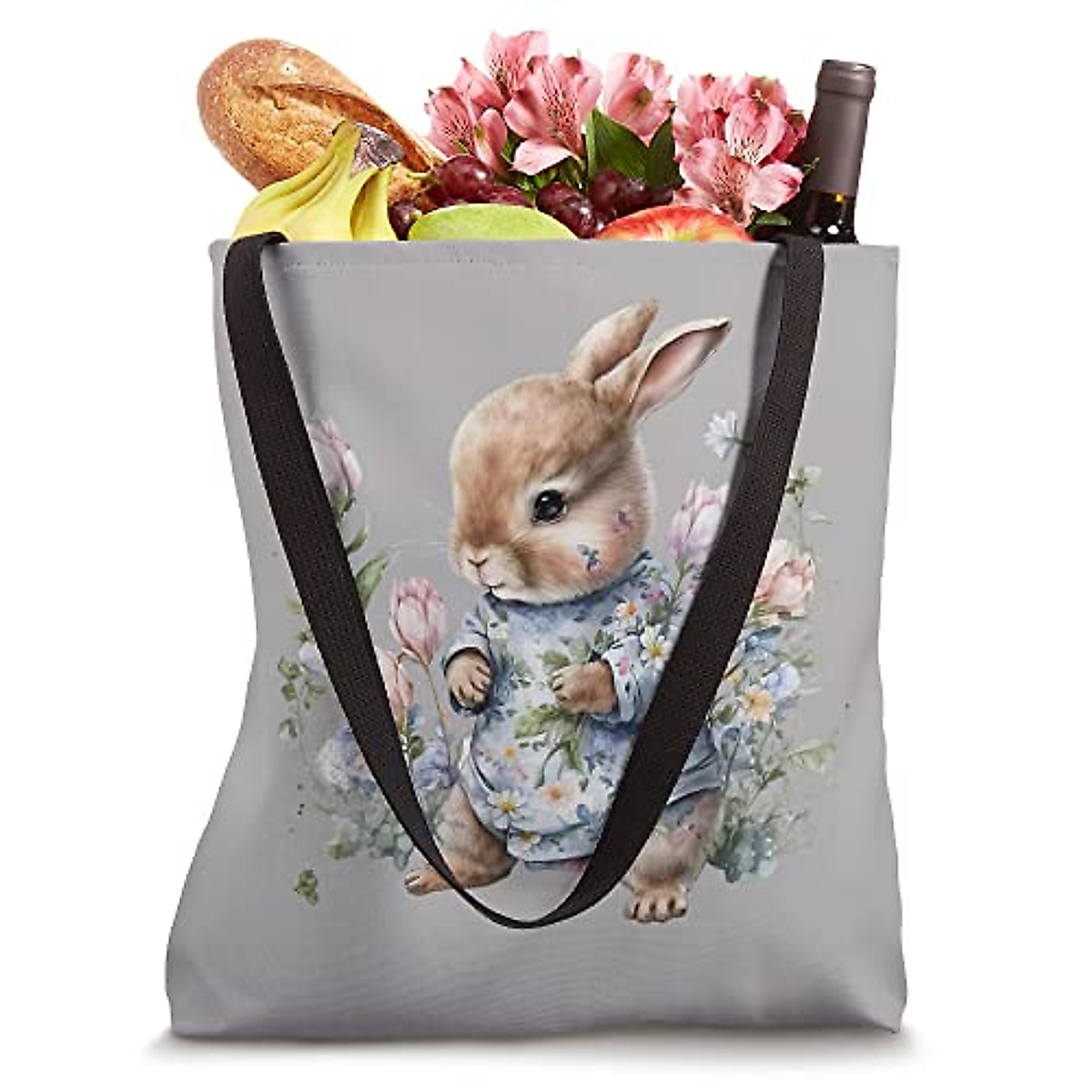 Spring Bunny Easter Flowers Tote Bag