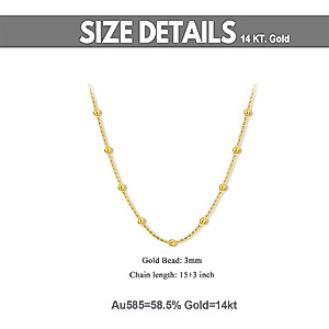 SISGEM Real 14k Gold Bead Station Choker Necklace for Women, 3 MM Ball Chain Jewelry Gifts for Her, 15-18 Inch