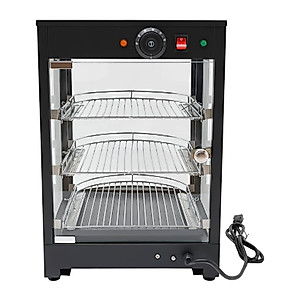 3-Tier Commercial Food Warmer Display Pizza Warmer, 110V 800W Electric Countertop Food Warmer Pastry Display Case Food Warming Cabinet w/LED Lighting, Removable Shelves and Glass Door