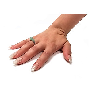 Regalia by Ulti Ramos .925 Sterling Silver Genuine Gemstone Double Bead Flexible Ring (Green Jade, White Plated)