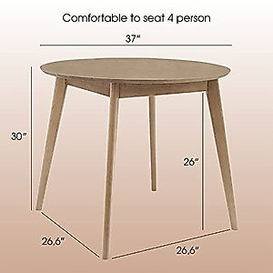 DAIVA CASA Orion 37 inch Round Wooden Dining Table Birch Circle Dinner Table Solid Wood Kitchen & Dining Room Tables/Scandinavian Furniture Mid Century Modern Table Brown Small Dining Room Table