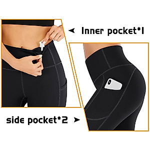 IUGA High Waisted Yoga Pants for Women with Pockets Capri Leggings for Women Workout Leggings for Women Yoga Capris Black L
