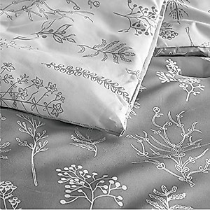 Bedsure California King Comforter Set - Grey Comforter, Cal King Bed Set, Cute Floral Cali King Bedding Set, 3 Pieces, 1 Soft Reversible Botanical Flowers Comforter and 2 Pillow Shams