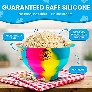 Microwavable Silicone Popcorn Popper- Collapsible Bowl-Microwave Popcorn Maker- Reusable - Air Popped Popcorn No Oil- BPA Free- 100% Food grade Silicone- Dishwasher Safe- ZKOR Rainbow