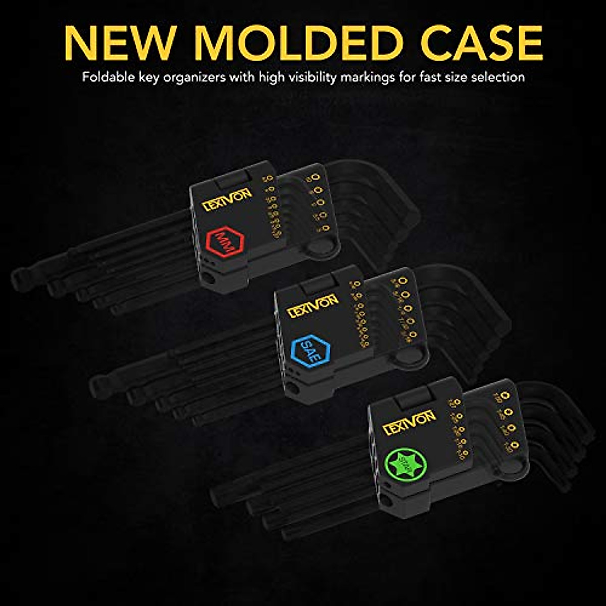 LEXIVON Master Wrench Key Set, 35-Piece Long Arm Ball End Hex Keys | 3-Pack Metric/SAE & Star, Industrial Grade S2 Alloy Steel (LX-131)