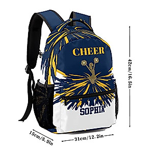 SunFancyCustom Cheerleader Navy Blue Gold Backpack Personalized Waterproof Casual Daypack Gift for Holiday Birthday