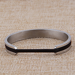 Zuo Bao Handstamped Inspirational Message Hair Tie Bracelet Stainless Steel Grooved Cuff Bangle for Women