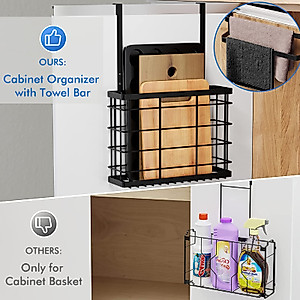 LIVOD Cabinet Door Organizer, Over The Cabinet Door Organizer with Double Towel Bars, Cutting Board Organizer with Towel Holder, Kitchen Cabinet Organier for Pantry, Baking Sheet, Plastic Wrap, Black