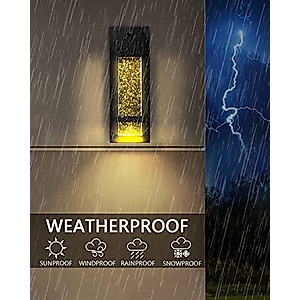 LED Dusk to Dawn Outdoor Wall Light Fixture - HWH Exterior Wall Sconce Porch Light 2 Pack, Outside Wall Lights in Black Finish with Crystal Bubble Glass, 5HW9-B-P-2PK BK