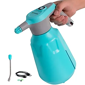 0.5 Gallon/2L Battery Powered Sprayer, T TOVIA Electric Sprayer with Adjustable Mist Nozzle and Extension Nozzle, USB Rechargeable Automatic Spray Bottle for Plants, Household Cleaning