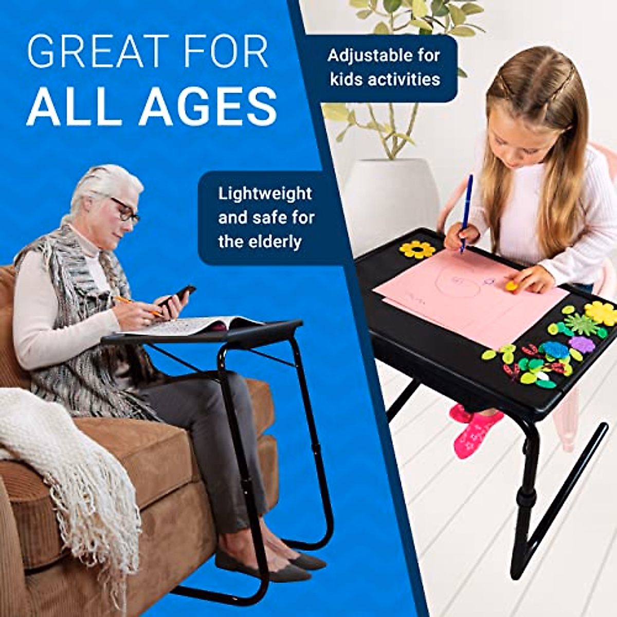 Table Mate XL TV Tray Table - Folding Couch Table Trays for Eating Snack Food, Stowaway Laptop Stand, Portable Bed Dinner Tray - Adjustable TV Table with 4 Set Angles, Black