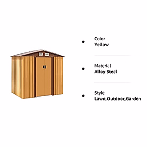 Patiomore 4×6 FT Outdoor Storage Shed Tool House Garden Steel Shed Walk-in Yellow 4x6FT