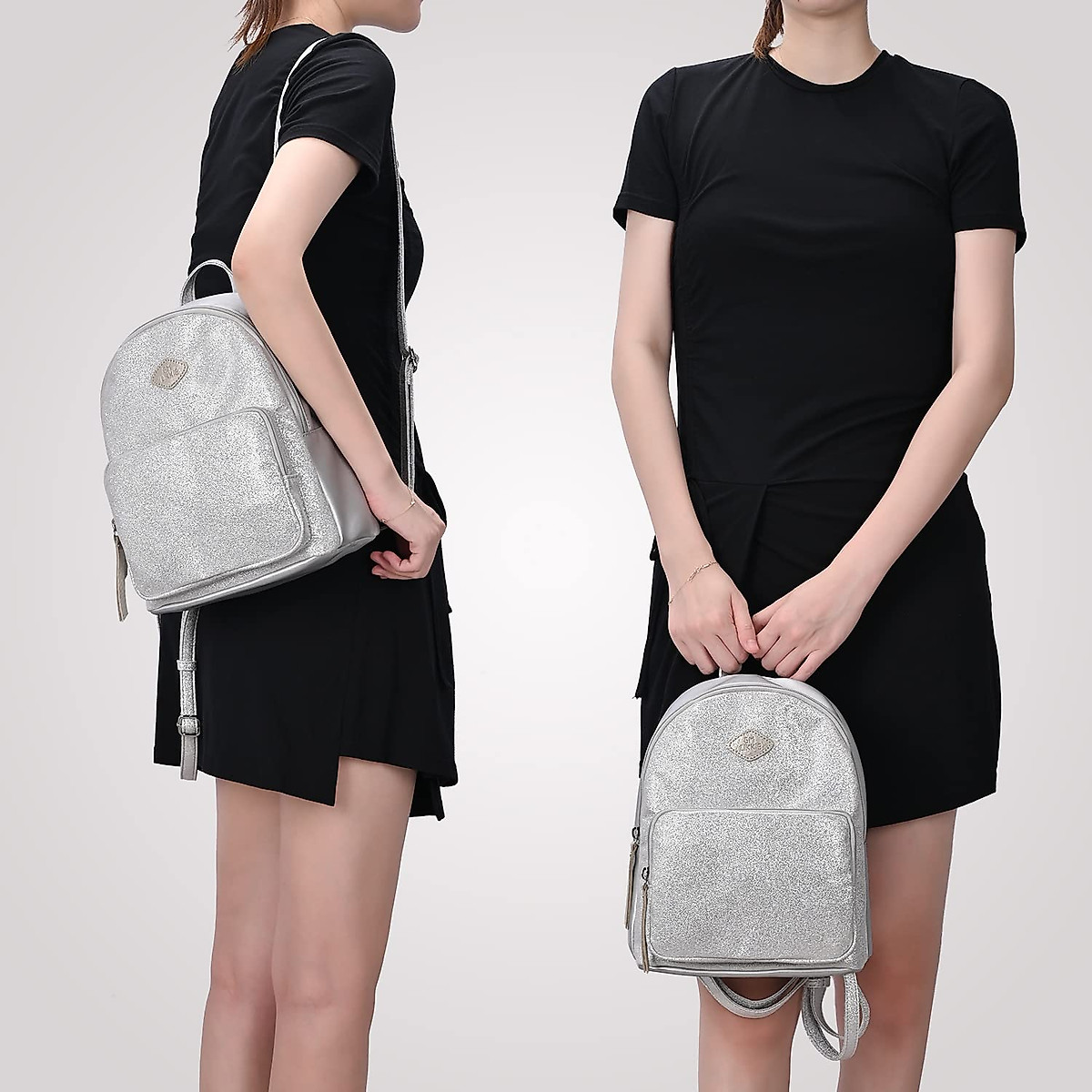 Glitter Fashion Backpack, GM LIKKIE Sequin Small Backpack, Mini Backpack for Girls and Women (Silver)