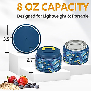 PIQUEBAR 8oz Kids Thermo for Hot Food,Small Lunch Thermos Food Container Stainless Steel,Easy Open Wide Mouth Thermo for Hot Cold Food for Preschool Travel (Blue Whale)