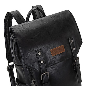 Wrangler Black PU leather Backpack for Men & Women Vintage Backpack Travel Laptop Backpack with Charging Port