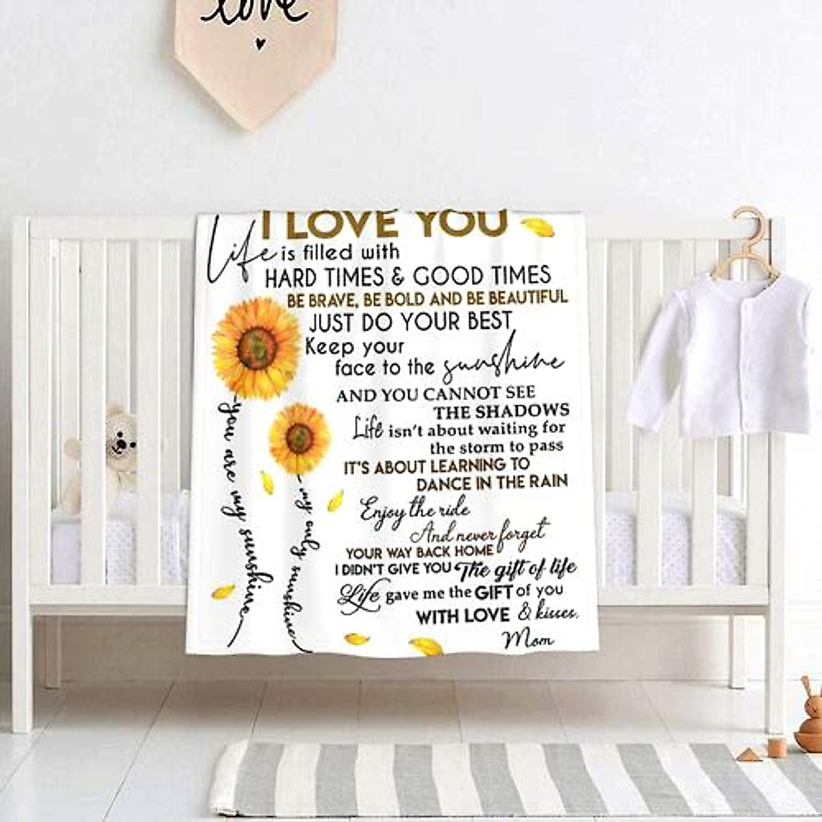 321DESIGN Sunflower Love Letter to My Daughter Fleece Flannel Throw Blanket Sherpa Microfiber Lightweight Plush for Couch Bed Sofa Car Kids Adults Pets All Seasons Multi-Size 50x40IN for Kids