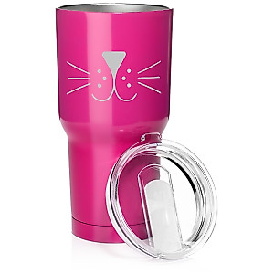 Smooth Body Tumbler Stainless Steel Vacuum Insulated Travel Mug Cup Gift Cat Face Whiskers (30 oz, Hot Pink)