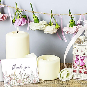 Whaline 24Pcs Wildflower Thank You Cards Bulk Watercolor Pink Flower Greeting Cards with Envelope Sticker Floral Blank Note Cards for Birthday Wedding Baby Shower Bridal Shower, 4 x 6 Inch