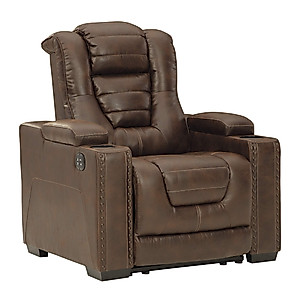 Signature Design by Ashley Owner's Box Faux Leather Power Recliner with Adjustable Headrest, Brown