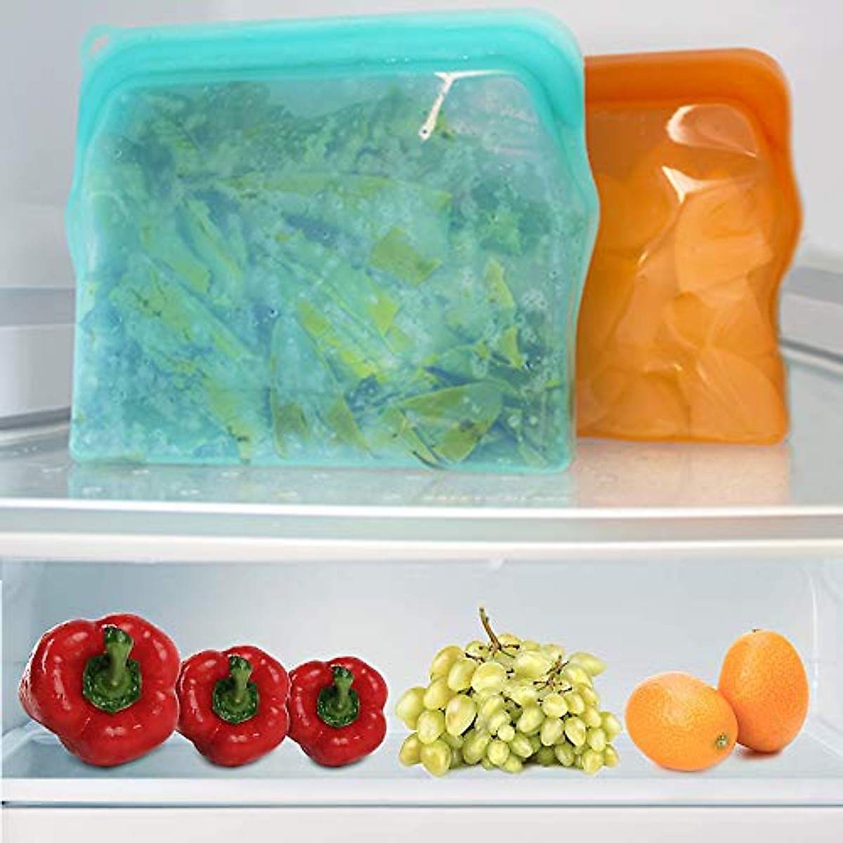 Ndem Me Foh Reusable Silicone Bag Set for Food Storage | Freezer Bags with Ziplock Seal for Fresh Lunch & Snack | BPA, Plastic Free Leakproof Container Bag for Vegetable | Airtight Seal Food Saver