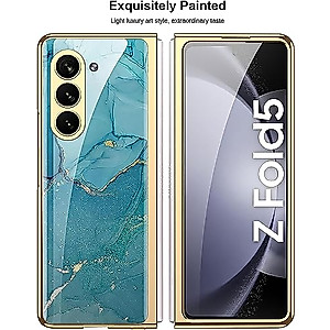TECHY Galaxy Z Fold 5 Case - Ultra-Thin Electroplated Frame with Stylish and Elegant Patterned Glass, Designed for Samsung Galaxy Z Fold 5 Protection, Purple Pink