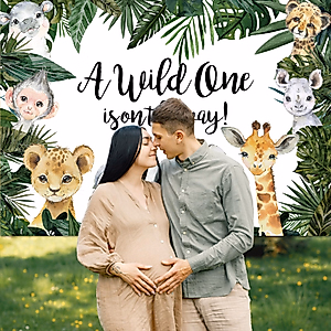 Mocsicka Safari Baby Shower Backdrop Jungle Animals Background Tropical Zoo Animals Party Cake Table Decoration Photo Booth Props (7x5ft)