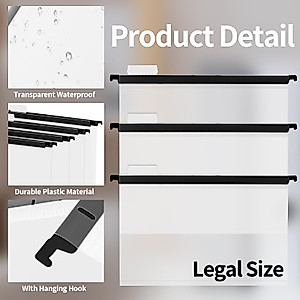 20 Pieces Clear Hanging File Folders Legal Size with Tabs and Inserts Poly Hanging Folders 8.5x14inch Transparent Hanging Document Folder Heavy Duty Filing Cabinet Folders for Medical Charts Office