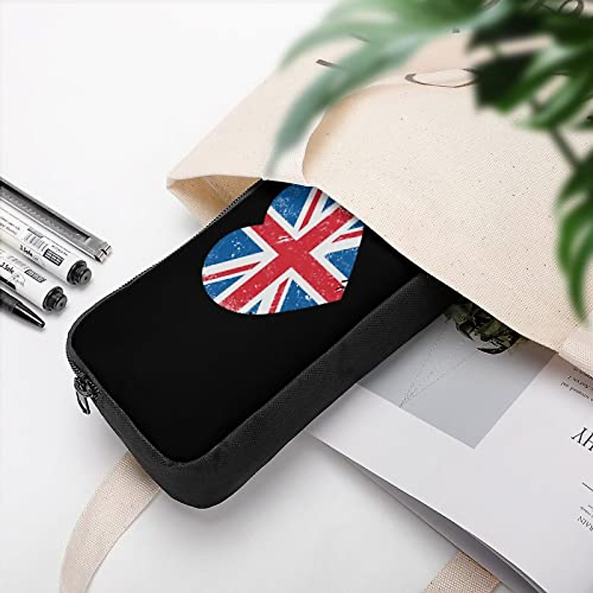 UK Great Britain Retro Heart Flag Pencil Case Pencil Pouch Coin Pouch Cosmetic Bag Office Stationery Organizer