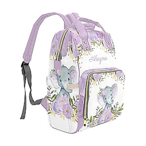 Yeshop Personalized Diaper Backpack Purple Violet Floral Elephant Multi Function Diaper Bag Travel Daypack Nursing Nappy Bag