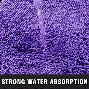 TECHMILLY Soft Fluffy Chenille Bathroom Rugs, Non Slip Absorbent Bath Mats for Bathroom, Washable and Quick Dry, Purple, 17" x 24"