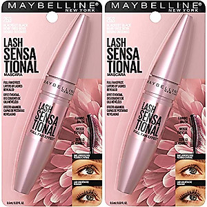 Maybelline Lash Sensational Washable Mascara, Lengthening and Volumizing for a Full Fan Effect, Blackest Black, 2 Count