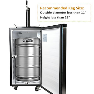 3.4 Cu.Ft. Kegerator, Keg Beer Cooler for Beer Dispensing with 4 Casters, CO2 Cylinder, Temperature Control, Drip Tray, Black Stainless Steel