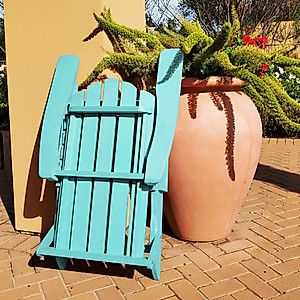 PolyTEAK Folding Adirondack Chair Set of 4, Premium Weather Resistant Poly Lumber, Outdoor Patio Furniture, Up to 300 lbs, Plastic Adirondack Chairs for Garden Fire Pit, Classic Collection - Blue