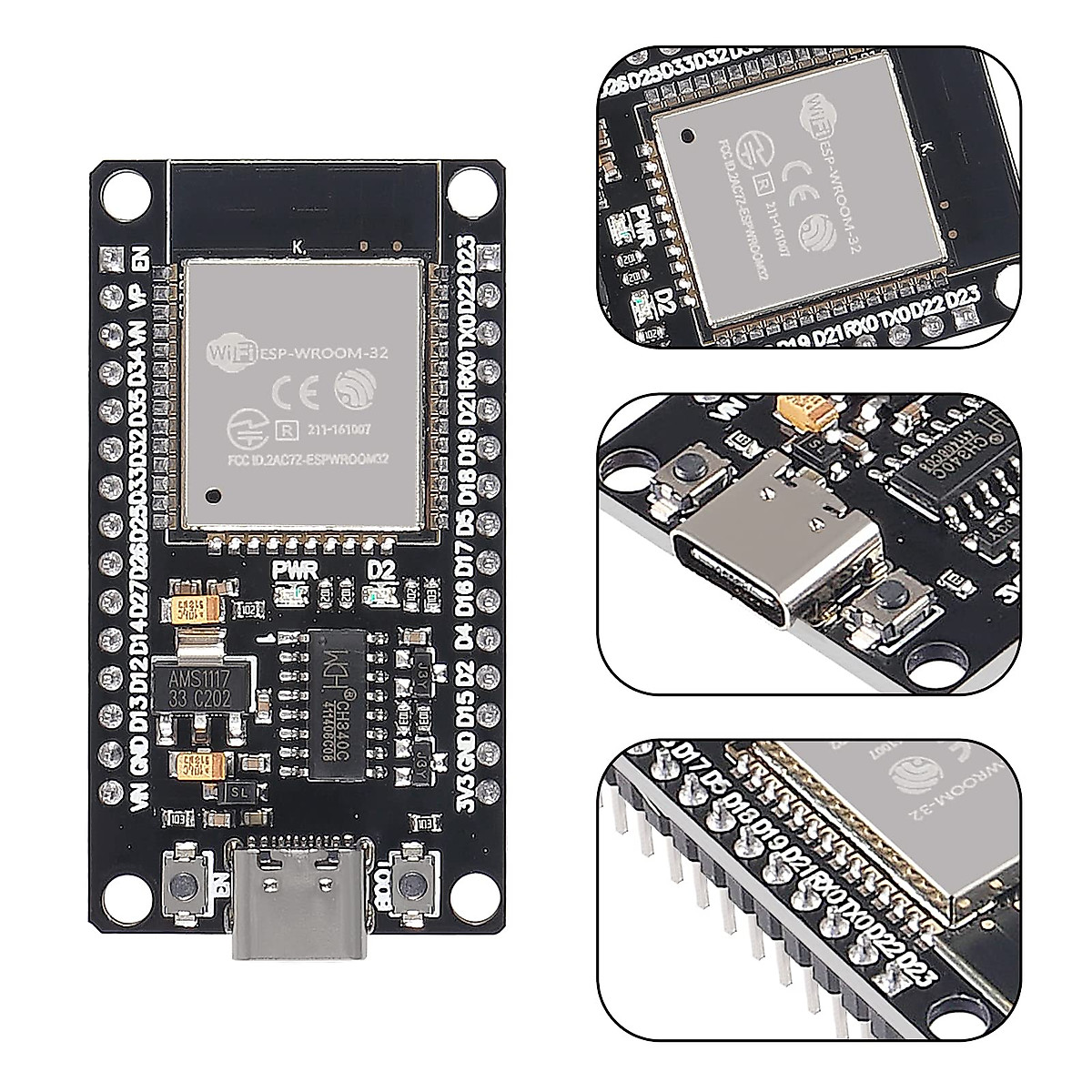 Type-C ESP32 ESP-32S Development Board 2.4GHz Dual-Mode WiFi Bluetooth Dual Cores Microcontroller Processor Integrated with ESP32s Antenna RF AMP Filter AP STA for Arduino IDE (3pcs Type-C ESP32)