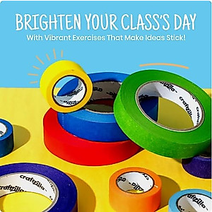 Craftzilla Colored Masking Tape – 6 Jumbo Rolls – 990 Feet x 1 Inch of Colorful Craft Tape – Vibrant Rainbow Color Teacher Tape, Great for Art, Lab, Labeling & Classroom Decorations