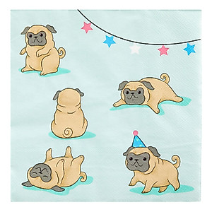 144 Piece Pug Party Supplies, Dog Birthday Decorations with Paper Plates, Napkins, Cups, and Cutlery (Serves 24)