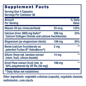 Life Extension Bone Strength Collagen Formula, calcium collagen chelate, calcium fructoborate, vitamin D3, magnesium citrate, silicon, dried plum extract, boron, gluten-free, non-GMO, 120 capsules