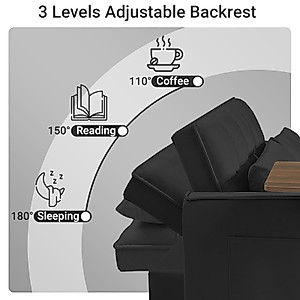Rovibek 3 in 1 Convertible Sleeper Sofa Bed Pull Out Couch Futon Loveseat Velvet Chaise Lounge with 2 Pockets and 2 Pillows for Living Room, Black