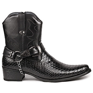 Metrocharm Diego-01 Men's Belt Buckle Chain Strap Western Cowboy Boots (11, Black)