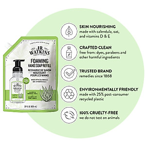J.R. Watkins Foaming Hand Soap Refill, Moisturizing Foam Hand Wash, All Natural, Alcohol-Free, Cruelty-Free, USA Made, Aloe Green Tea, 28 fl oz, 3 Pack