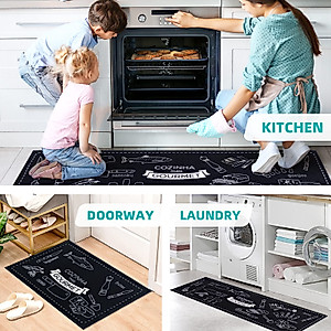 Carvapet 2 Piece Non-Slip Kitchen Mat Rubber Backing Doormat Runner Rug Set, Cozinha Design (Navy Blue 15"x47"+15"x23")