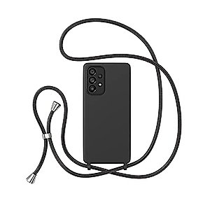 ZTOFERA Crossbody Case for Samsung Galaxy A52 5G with Lanyard Strap Adjustable Rope Liquid Silicone Soft Cover,Black