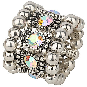 YACQ Women's Stretch Band Rings Fit Finger Size 6-1/2 To 9 - Soft Elastic Band Perfect for Arthritis - Silk Scarf Holders - Lead & Nickle Free - 4/5 Inch Wide (Silver AB)