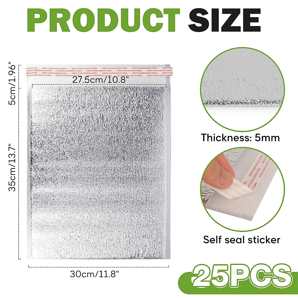 QLOUNI 25 Pcs Reusable Insulation Bags Self-seal Thermal Box Liners Metalized Box Liners Lunch Food Box Packing Pouches Insulation Lining Waterproof Insulation Grocery Delivery Package, 11.8"x13.8"