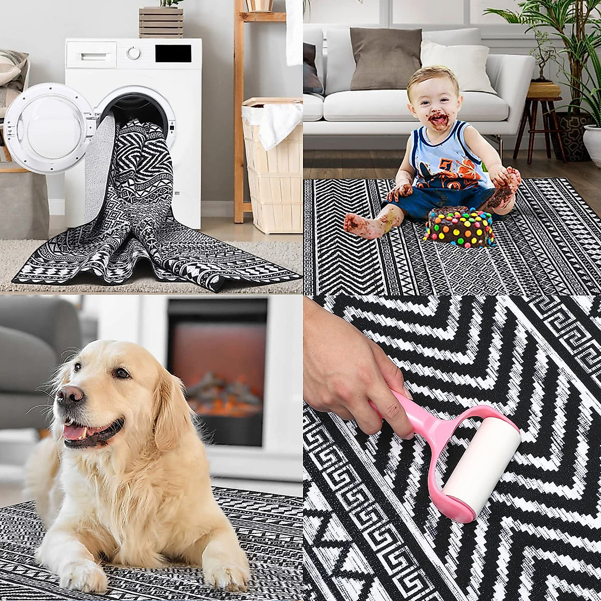 Fashionwu Machine Washable Rug 2x12 Runners for Hallway, Boho Bathroom Rug Low Pile Geometric Area Rug Black and White Rug for Entryway Non-Slip Throw Rugs for Indoor Entry Rug for Bedroom, 2x12 Feet