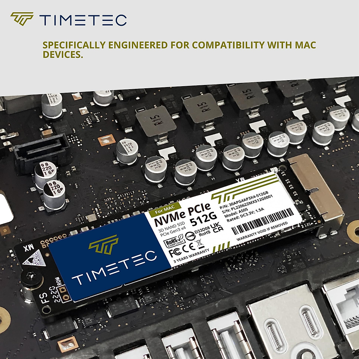 Timetec 512GB MAC SSD NVMe PCIe Gen3x4 3D NAND TLC Read Up to 2,000MB/s Compatible with Apple MacBook Air (2013-2015, 2017), MacBook Pro (2013-2015), iMac (2013-2019), Mac Pro (2013), Mac Mini (2014)