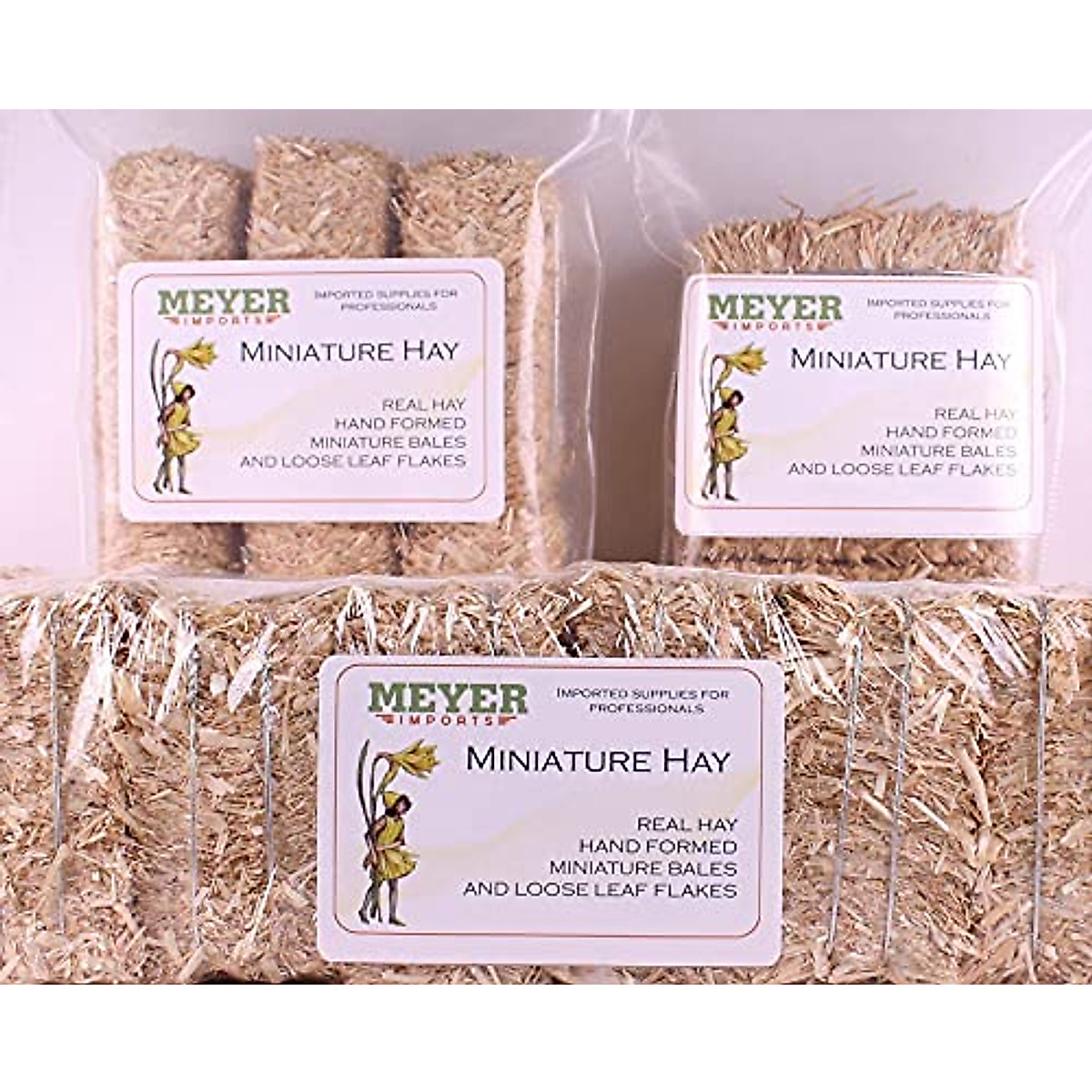 Meyer Imports Mini Hay Bales - Small - (Pack of 3) Small Decorative Hay – for Craft/Dollhouse/Farm/Halloween/Table Decoration - 2.5 x 1 Inches Each