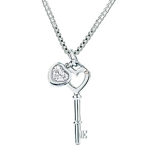 Cherished Moments Sterling Silver Key to my Heart Pendant Necklace with Heart Shaped CZ 16-18"