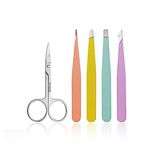 Curved Eyelash Scissors Small Mini Eyebrow Scissors for Women Eyebrow Grooming Kit Tweezers Set Stainless Steel Facial Hair Eyebrow Remover Tools for Women Girls (Set of 5pcs)